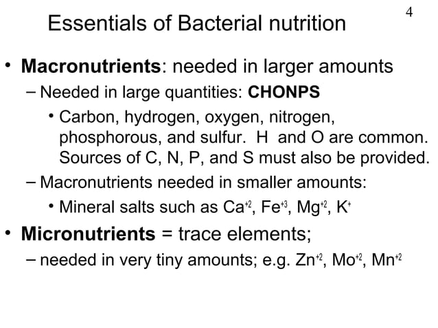 Bacterial Growth and Nutrition | PPT | Chemistry | Science