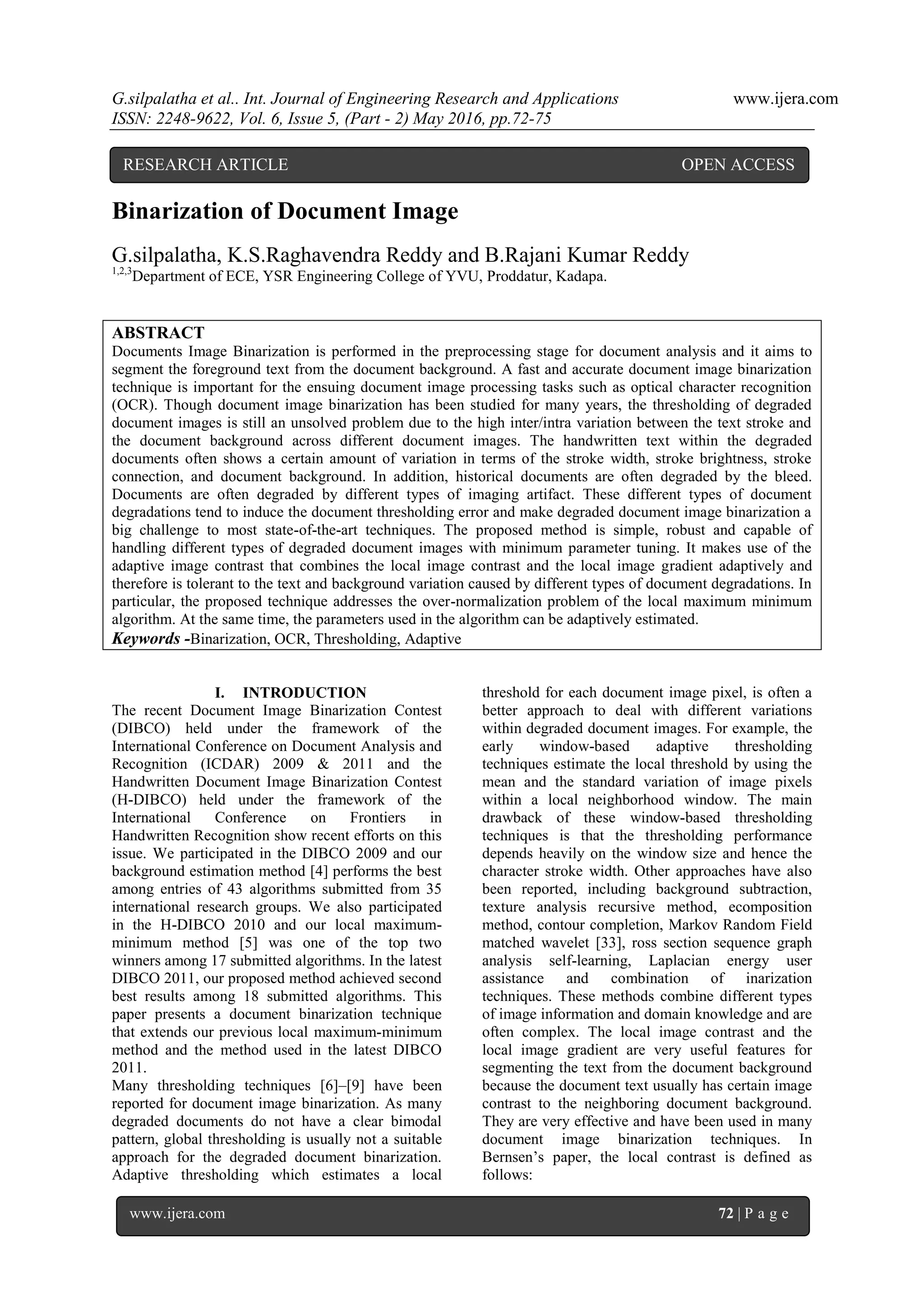 Binarization of Document Image | PDF