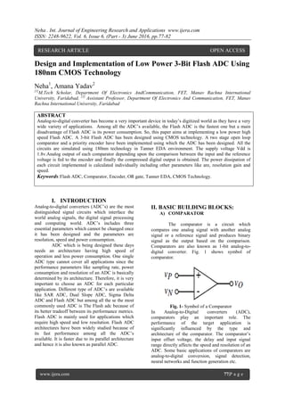 Design and Implementation of Low Power 3-Bit Flash ADC Using 180nm CMOS Technology | PDF
