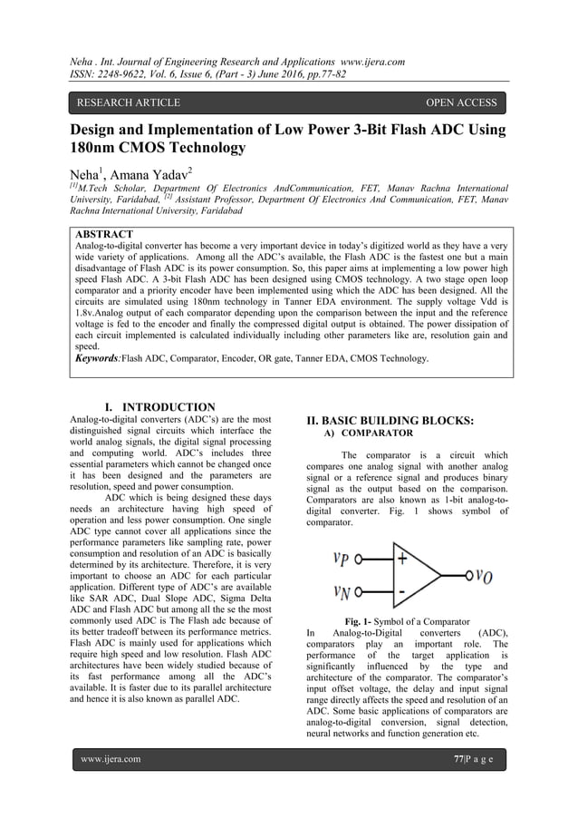 Design and Implementation of Low Power 3-Bit Flash ADC Using 180nm CMOS Technology | PDF