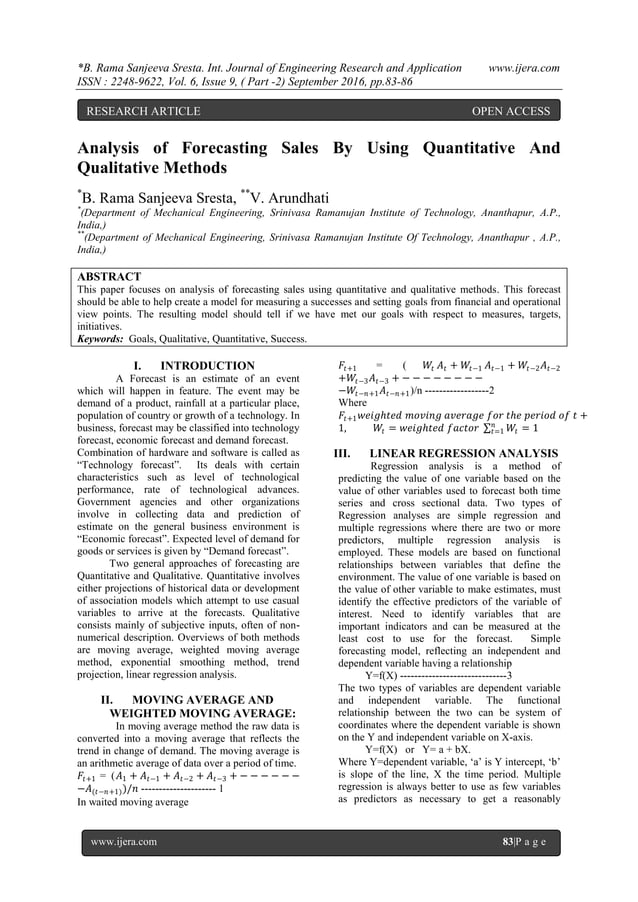 Analysis Of Forecasting Sales By Using Quantitative And Qualitative