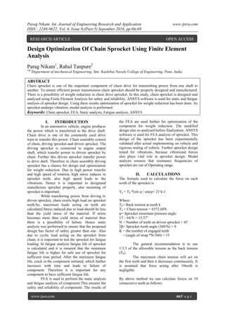 Design Optimization Of Chain Sprocket Using Finite Element Analysis | PDF