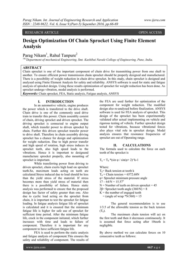 Design Optimization Of Chain Sprocket Using Finite Element Analysis | PDF