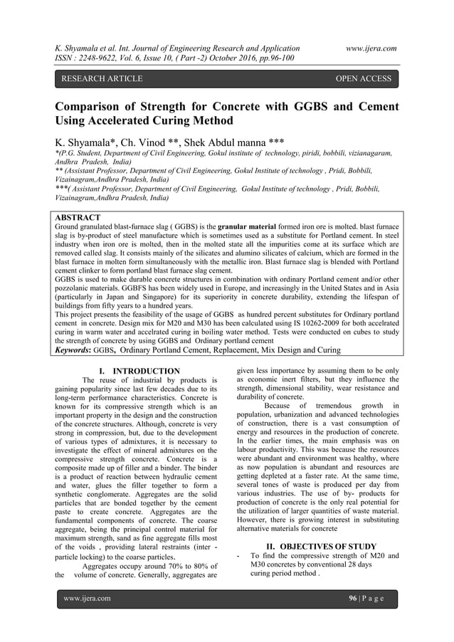 Comparison of Strength for Concrete with GGBS and Cement Using Accelerated Curing Method | PDF