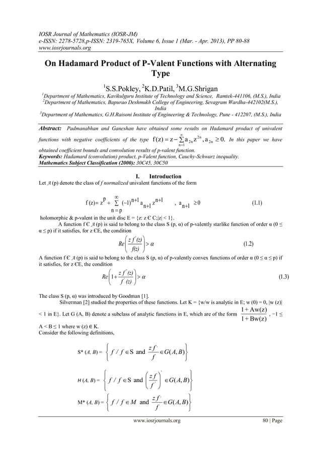 On Hadamard Product of P-Valent Functions with Alternating Type | PDF ...