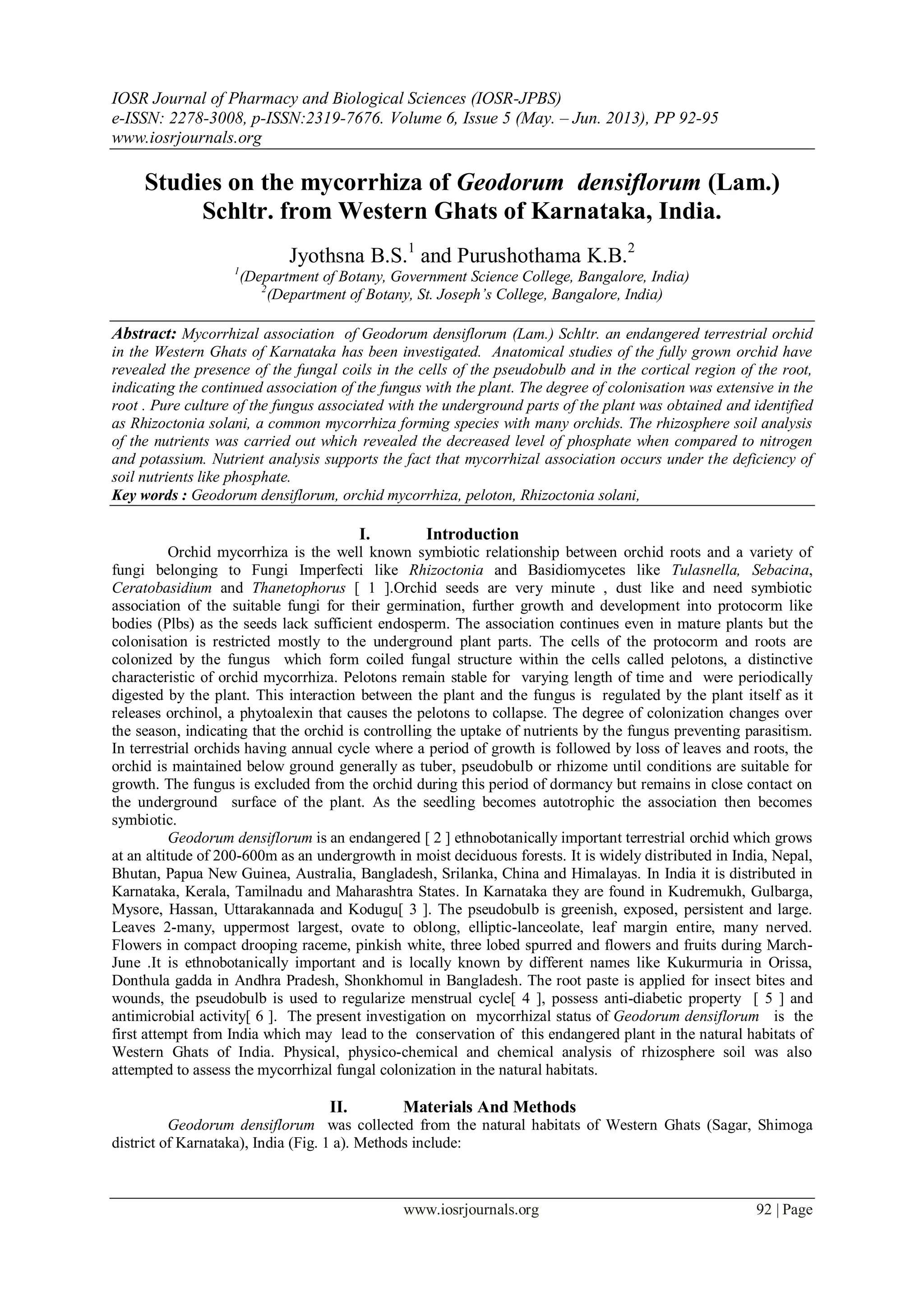 Studies on the mycorrhiza of Geodorum densiflorum (Lam.) Schltr. from ...