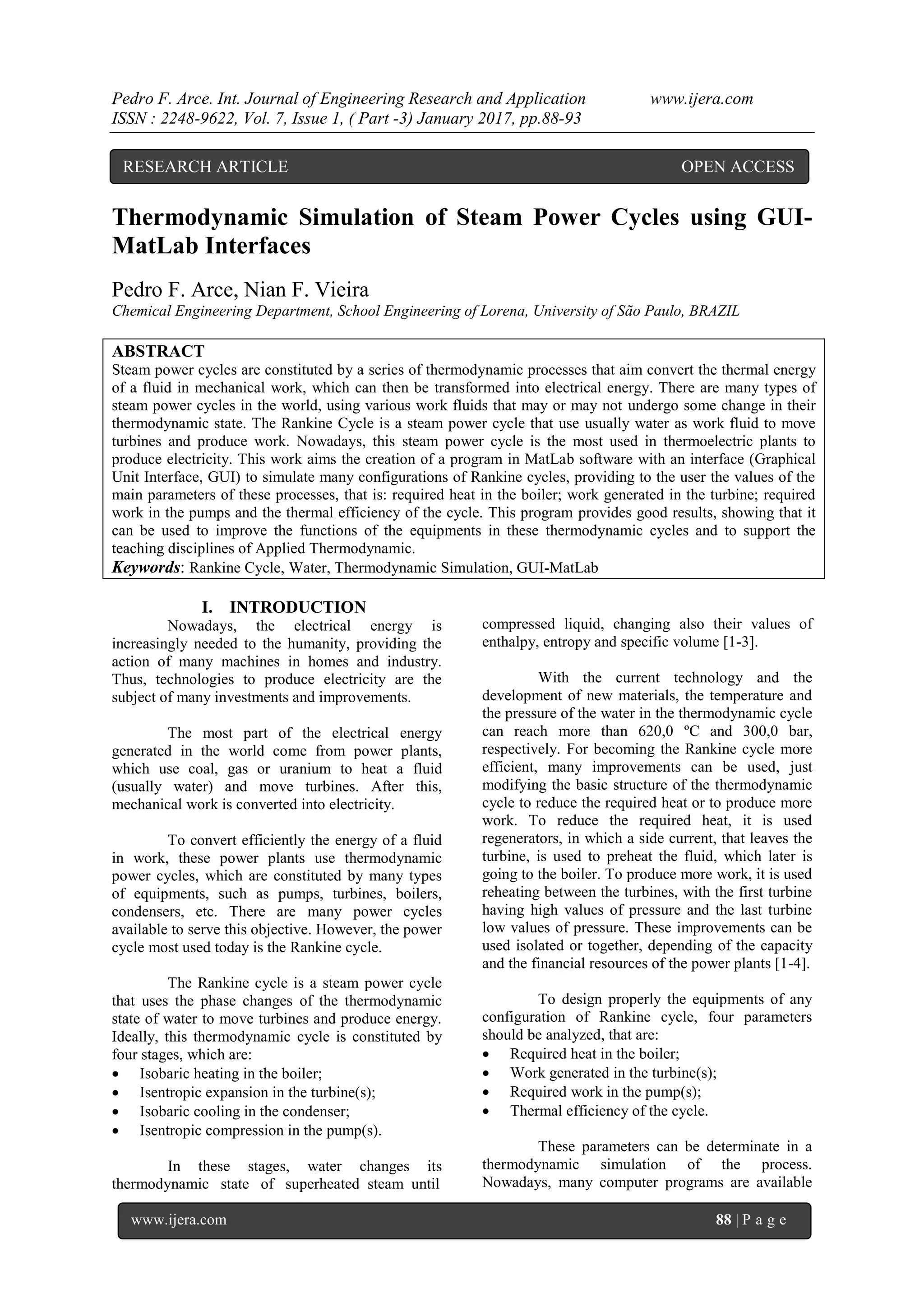 Thermodynamic Simulation of Steam Power Cycles using GUIMatLab ...