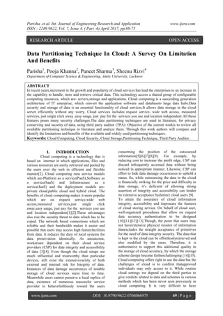 Data Partitioning Technique In Cloud: A Survey On Limitation And Benefits | PDF | Cloud ...