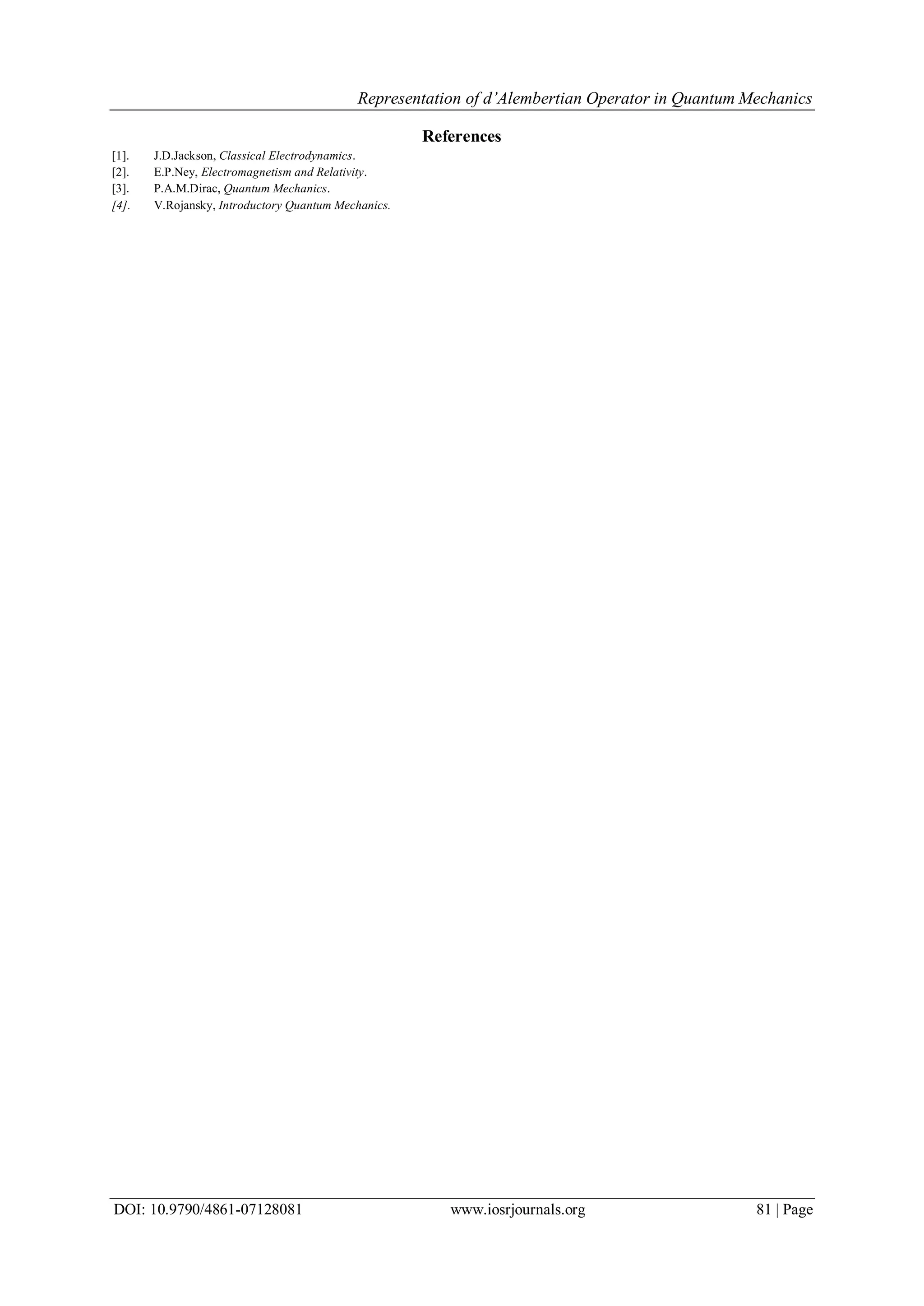 Representation of d’Alembertian Operator in Quantum Mechanics | PDF