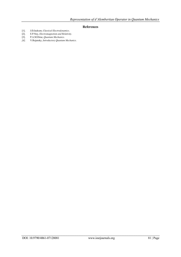 Representation of d’Alembertian Operator in Quantum Mechanics | PDF