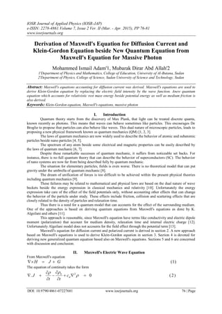 Derivation of Maxwell's Equation for Diffusion Current and Klein-Gordon ...