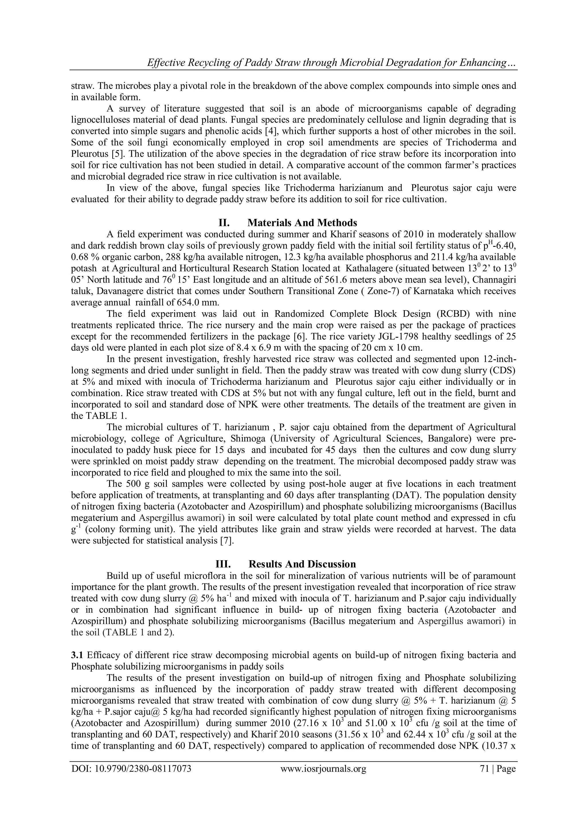 Effective Recycling Of Paddy Straw through Microbial Degradation for ...