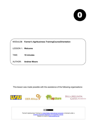 Farmer's Agribusiness Training Course: Module O - Orientation | DOCX