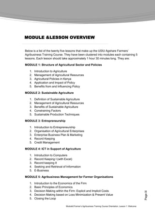 Farmer's Agribusiness Training Course: Module O - Orientation | DOCX