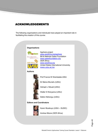 Farmer's Agribusiness Training Course: Module O - Orientation | DOCX