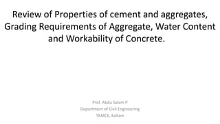 Properties of cement and aggregate and grading Requirements | PDF