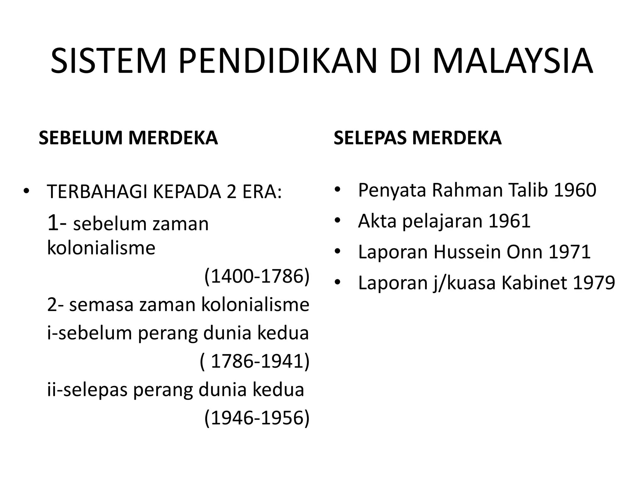 Perkembangan pendidikan sebelum merdeka | PPTX