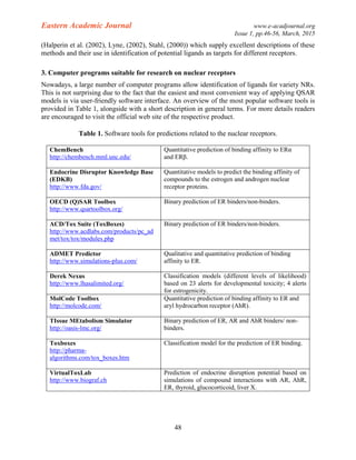 COMPUTATIONAL TOOLS FOR PREDICTION OF NUCLEAR RECEPTOR MEDIATED EFFECTS | PDF