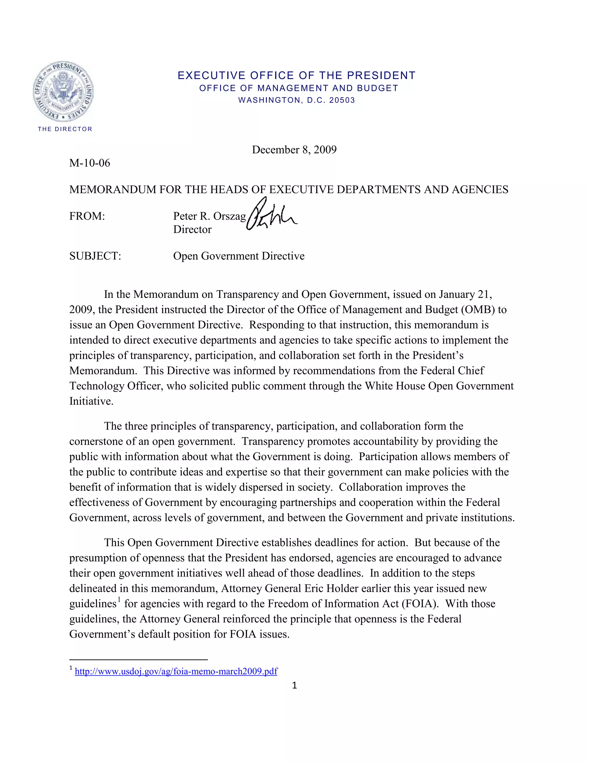 Open Government Directive Memo | PDF
