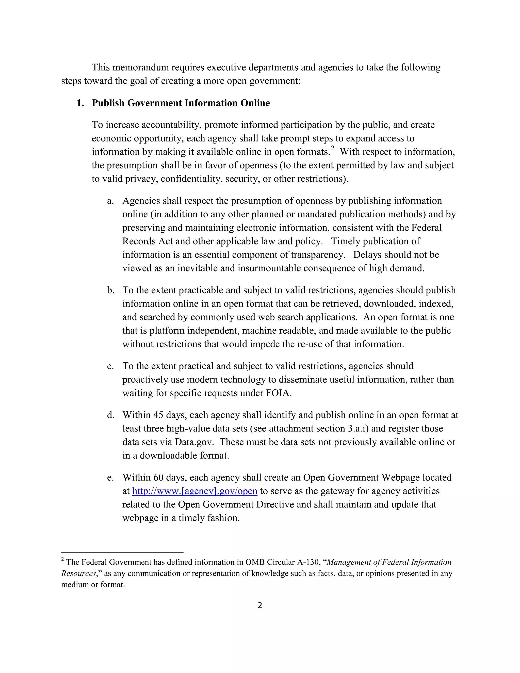 Open Government Directive Memo | PDF