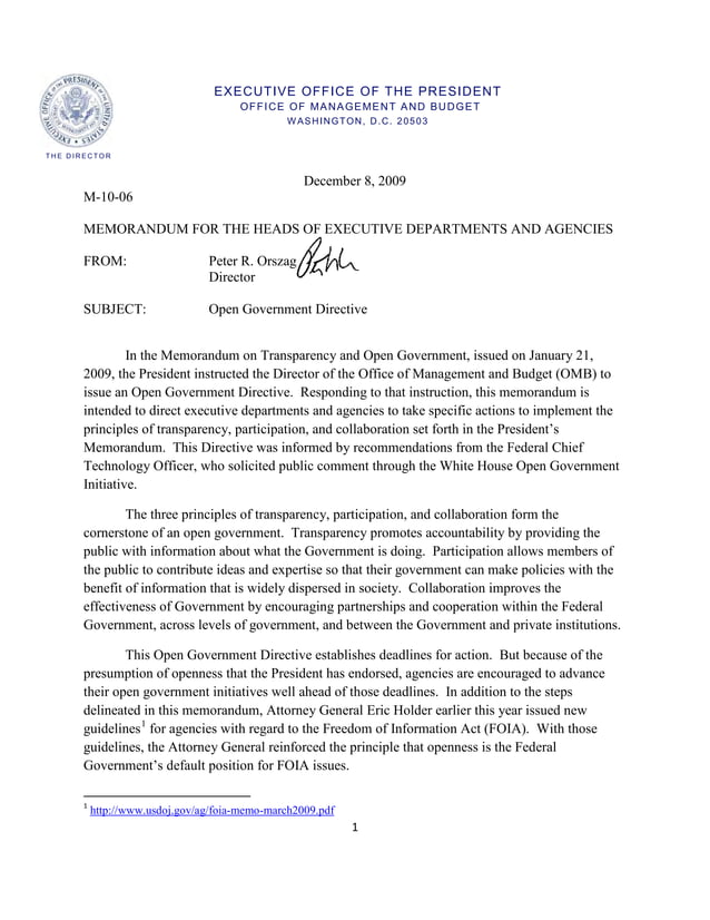 Open Government Directive Memo | PDF