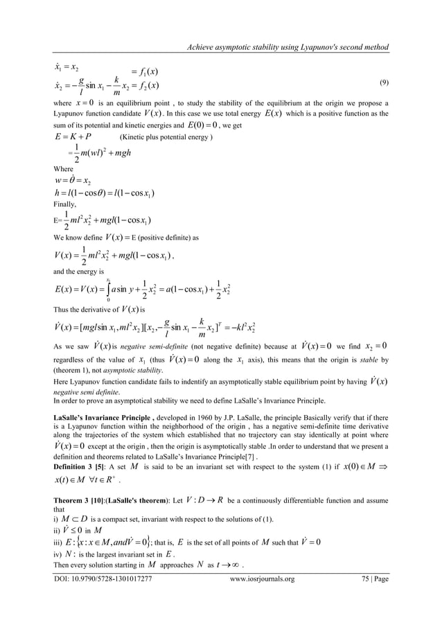 Achieve asymptotic stability using Lyapunov's second method | PDF