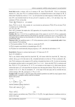 Achieve asymptotic stability using Lyapunov's second method | PDF