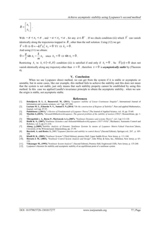 Achieve asymptotic stability using Lyapunov's second method | PDF