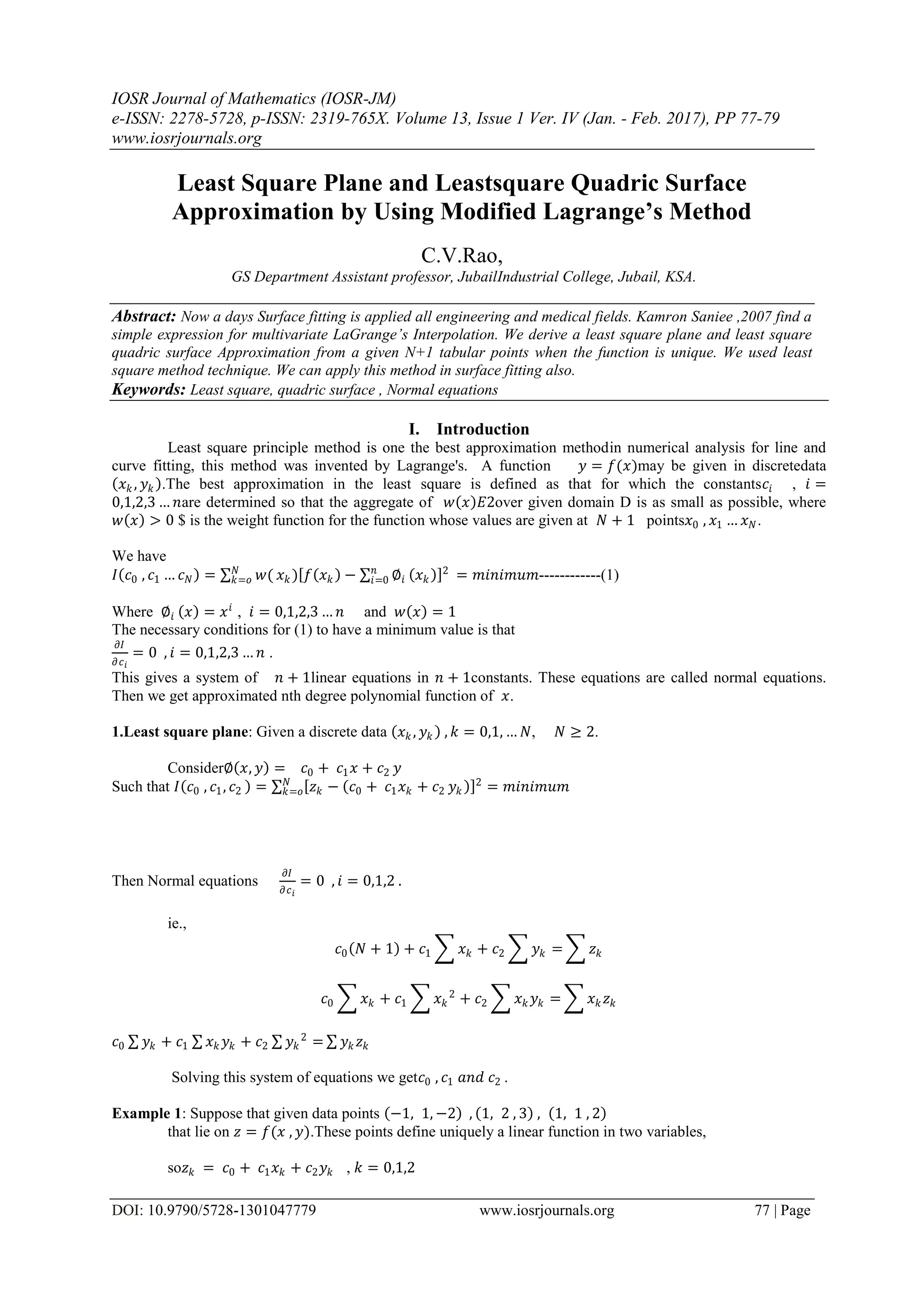 Least Square Plane and Leastsquare Quadric Surface Approximation by ...
