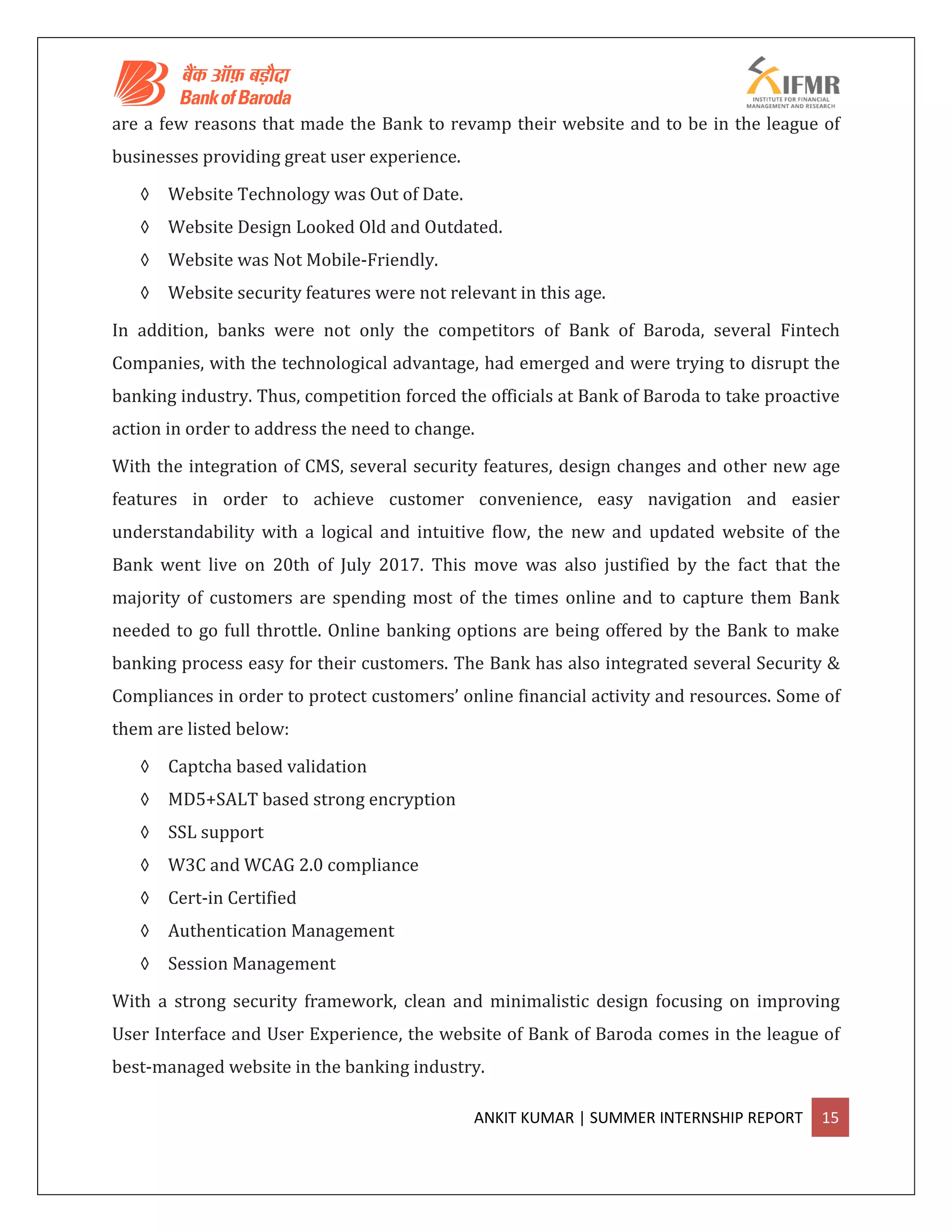 Bank of Baroda- Summer Internship Report | PDF