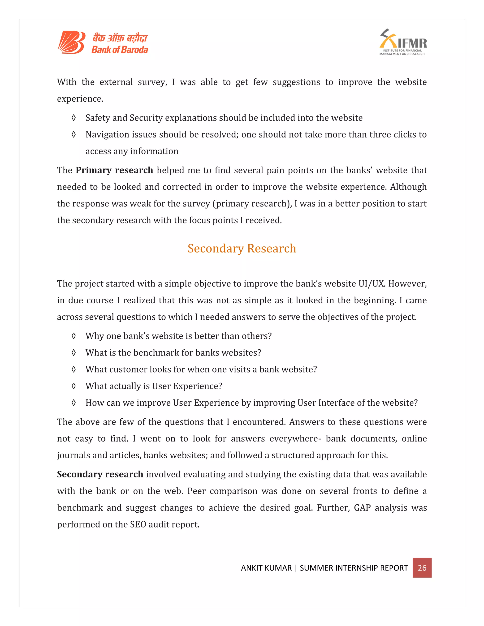 Bank of Baroda- Summer Internship Report | PDF