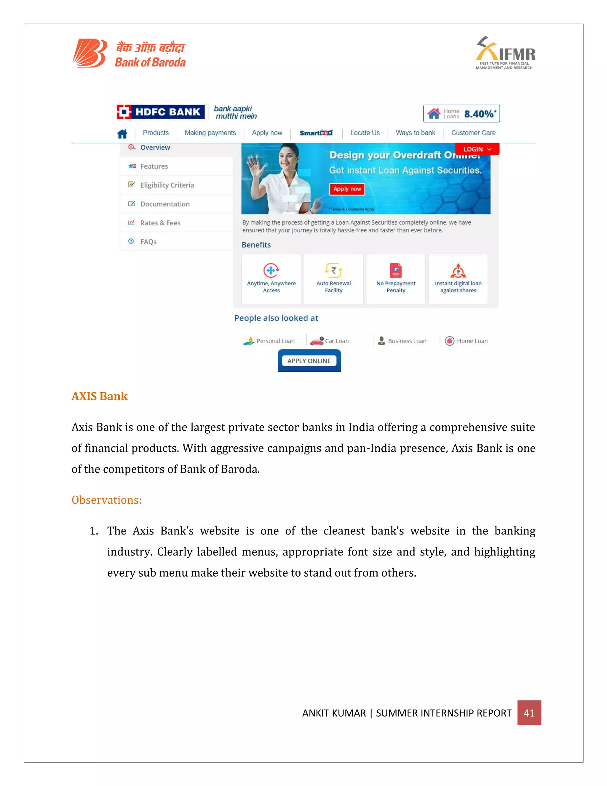 Bank of Baroda- Summer Internship Report | PDF