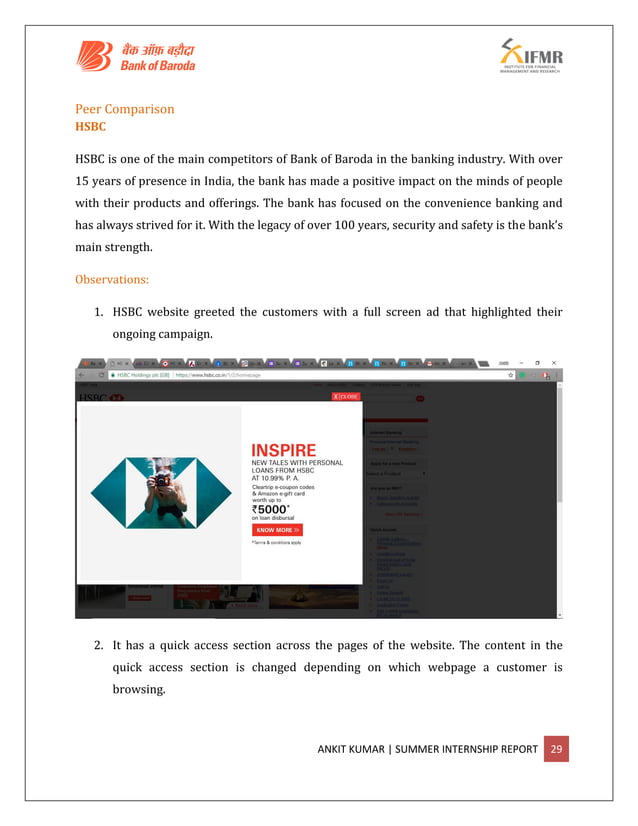 Bank of Baroda- Summer Internship Report | PDF