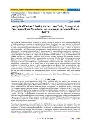 Analysis of Factors Affecting the Success of Safety Management Programs ...