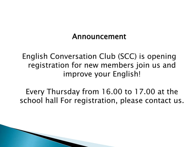 KELAS 10 SMA WAJIB PERTEMUAN 14// announcement 1 | PPTX | Technology & Computing