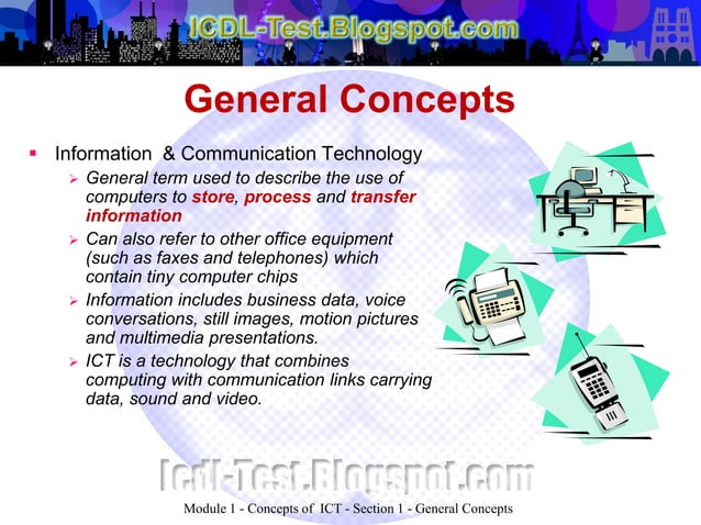 Icdl Module 1 Concepts Of Ict Information And Communication Technology Presentation Slides
