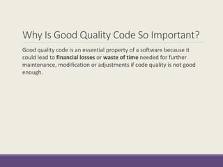 Importance of the quality of code | PPT