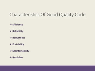 Importance of the quality of code | PPT