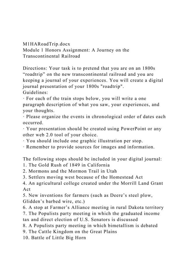 M1HARoadTrip.docxModule 1 Honors Assignment A Journey on the .docx