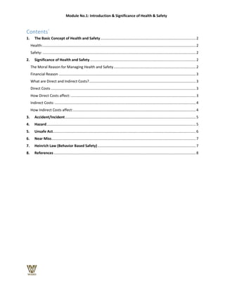 M1 Introduction & Significance of Health & Safety.docx