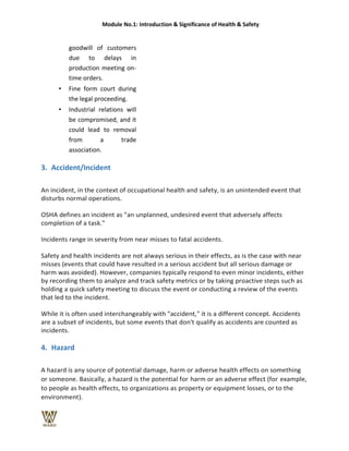 M1 Introduction & Significance of Health & Safety.docx