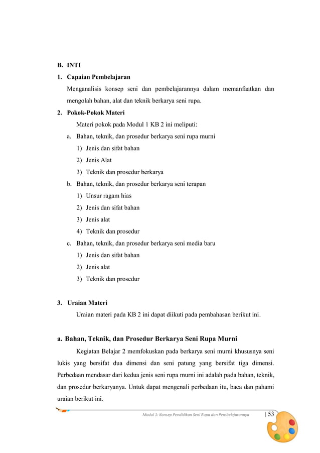 Materi 1 KB1: Bahan, teknik dan prosedur berkarya seni rupa | PDF
