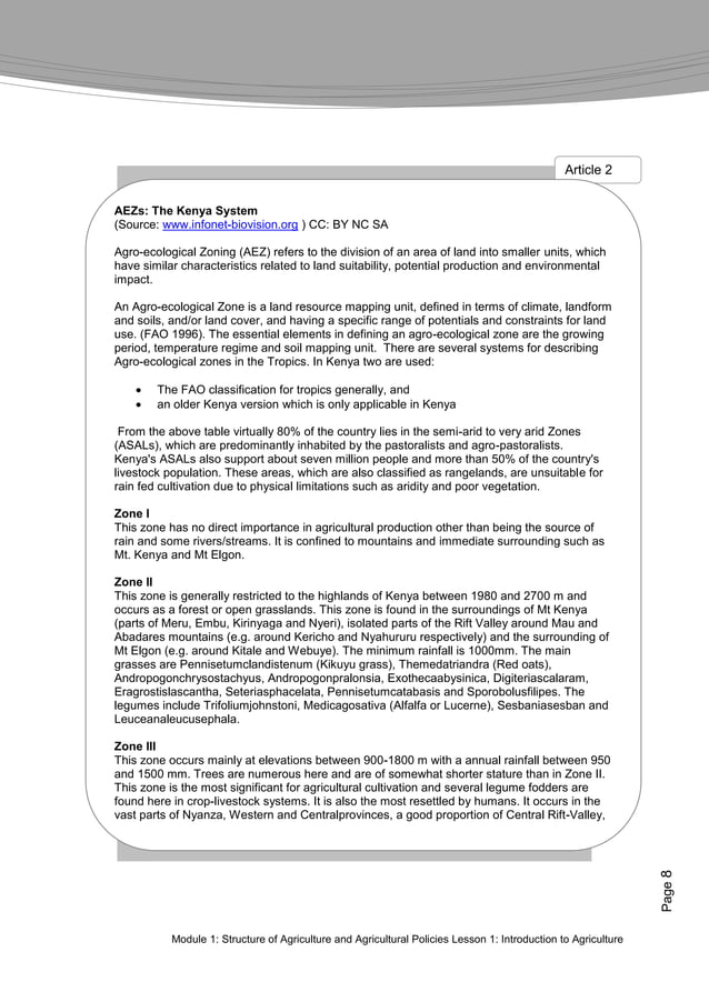 Farmer's Agribusiness Training Course: Module 1 - Structure of Agriculture and Agricultural ...