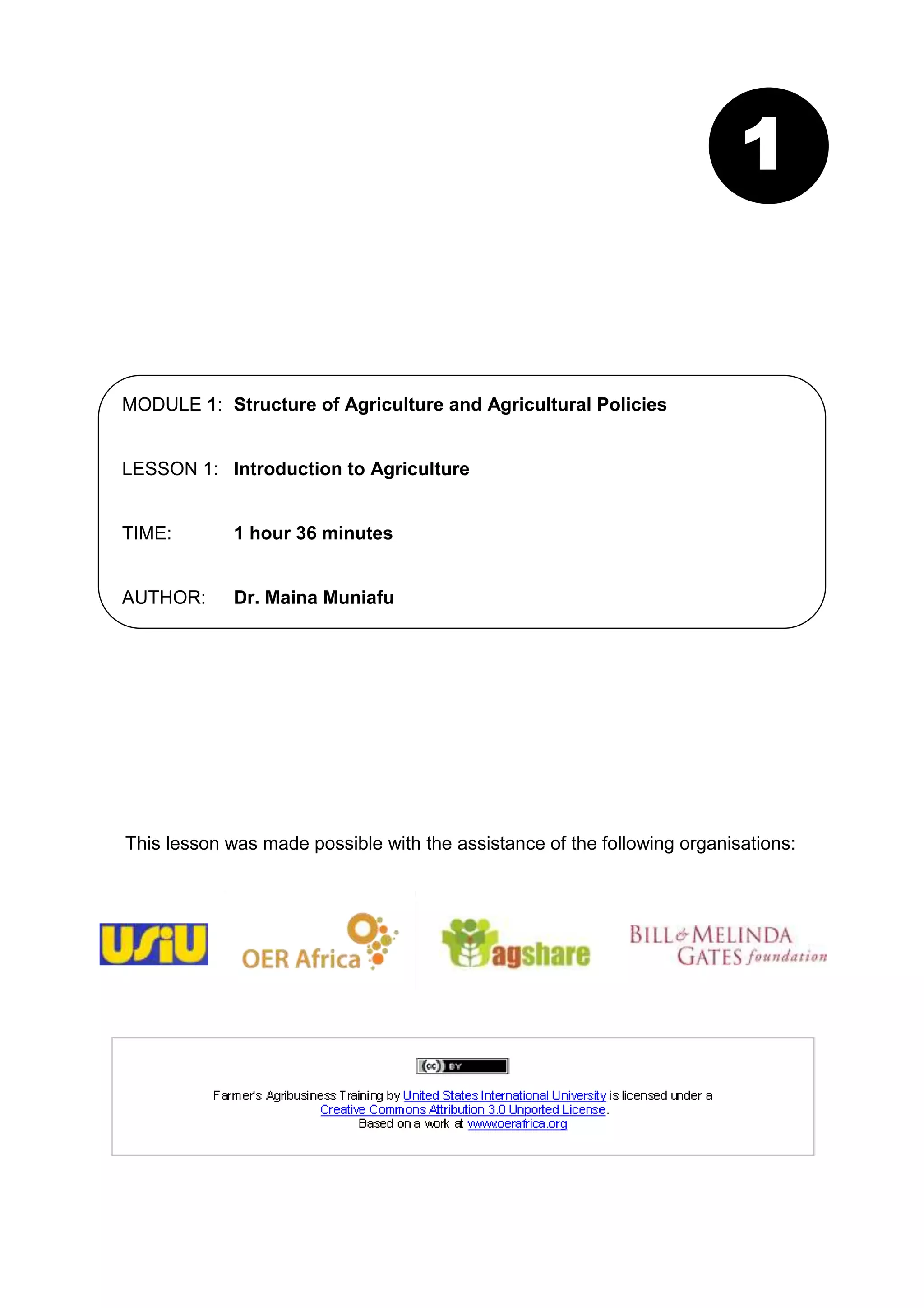 Farmer's Agribusiness Training Course: Module 1 - Structure of ...