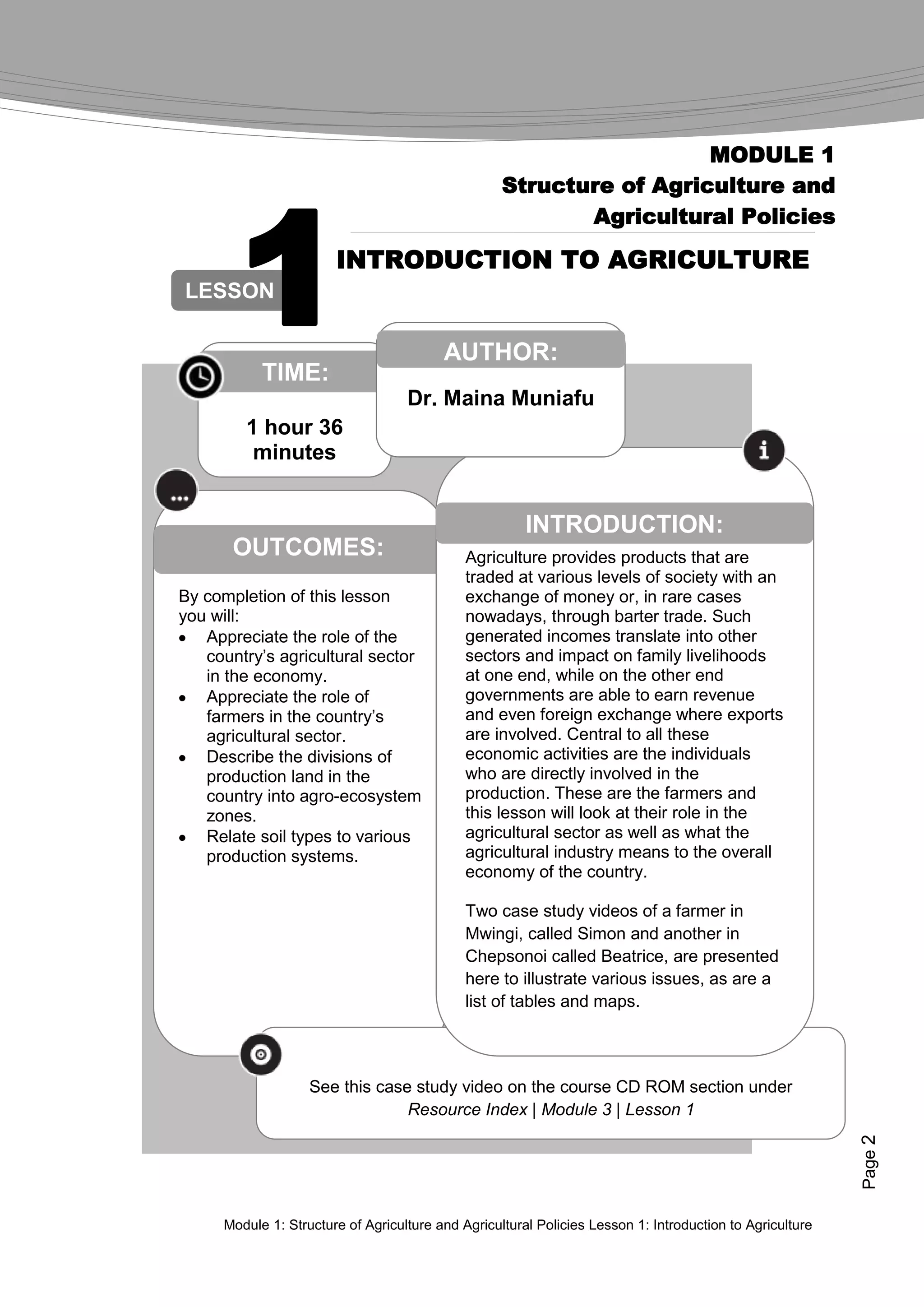 Farmer's Agribusiness Training Course: Module 1 - Structure of Agriculture and Agricultural ...
