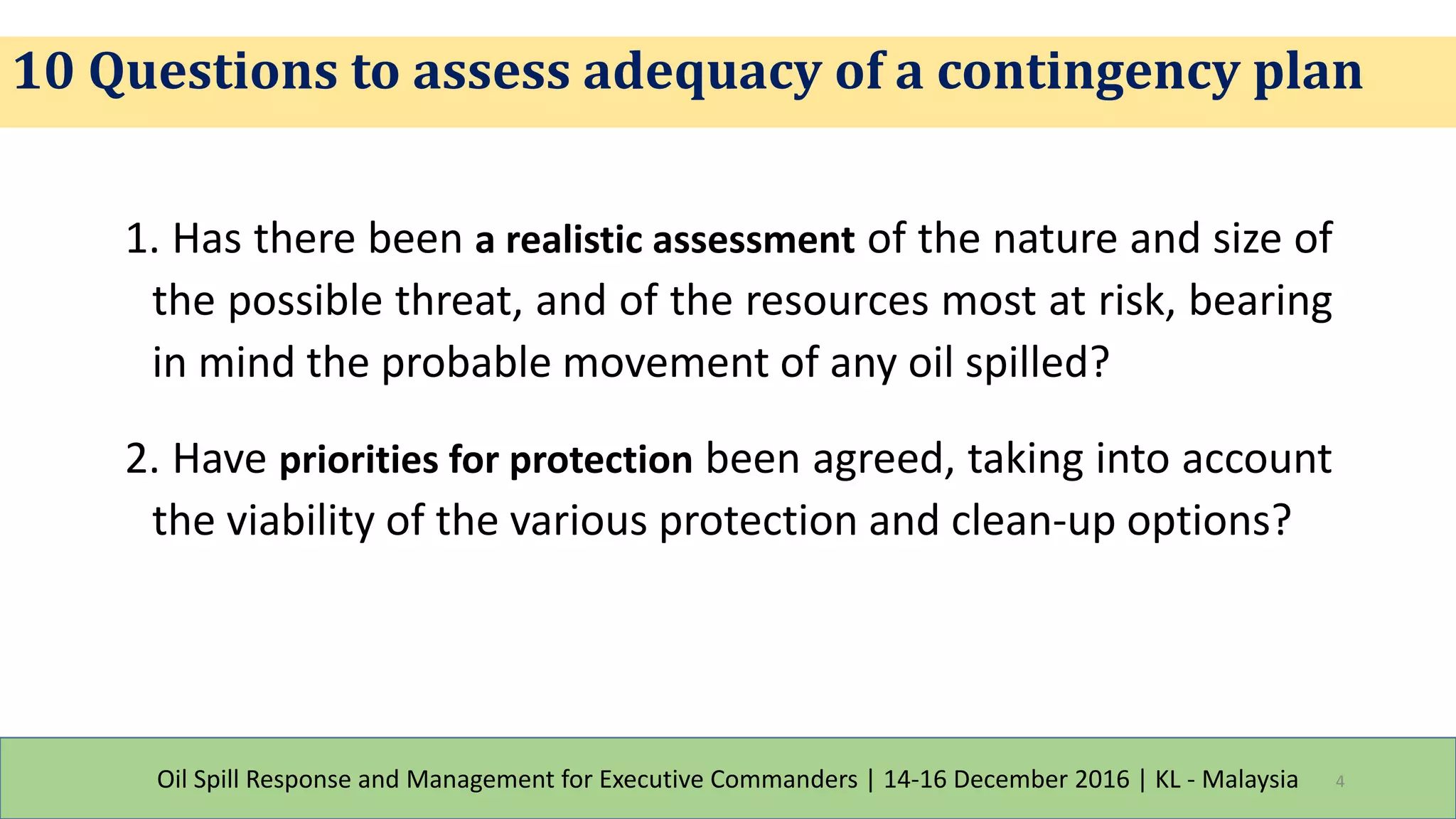10 Questions to assess an Oil Spill Contingency Plan | PDF