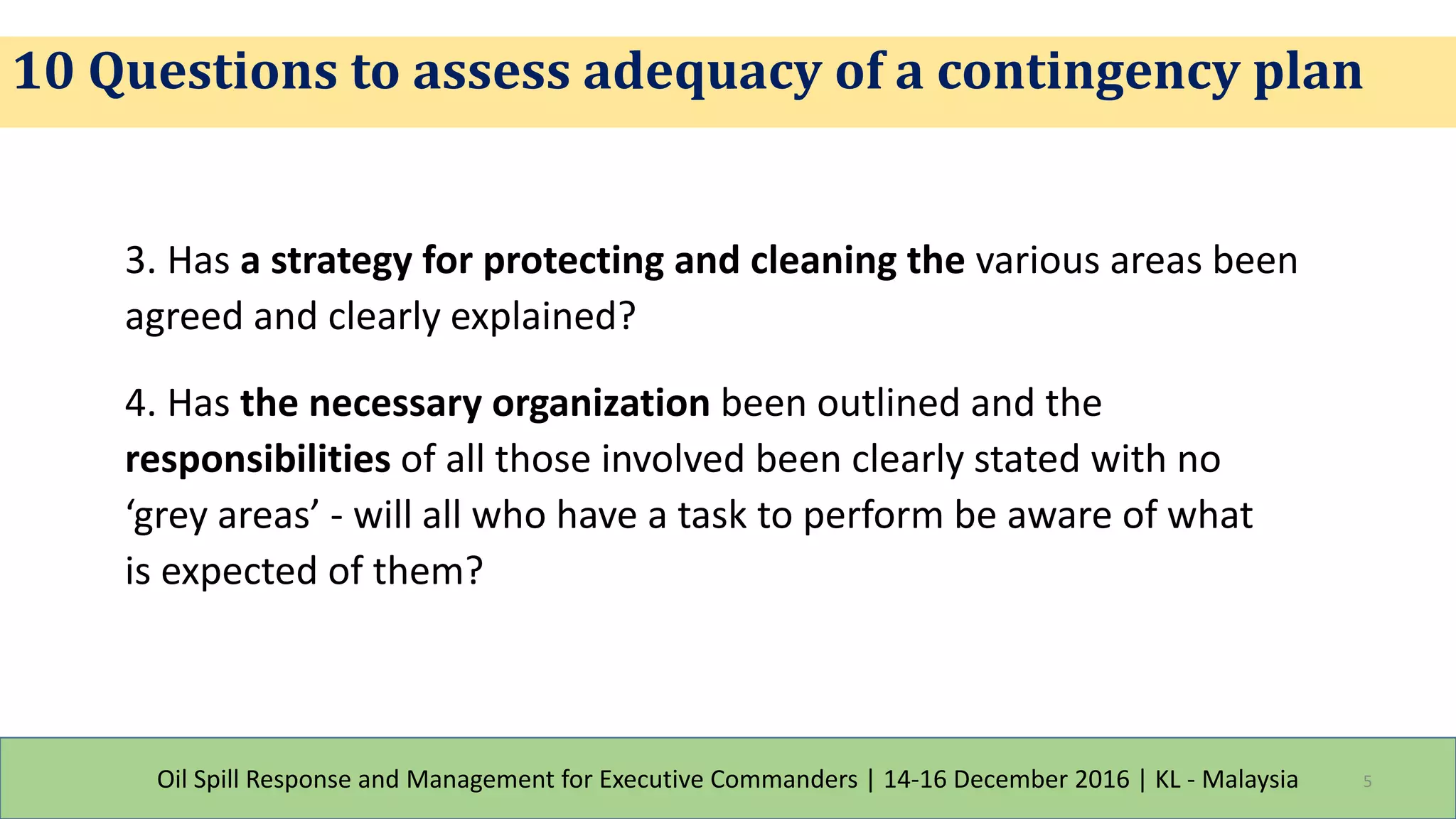 10 Questions to assess an Oil Spill Contingency Plan | PDF