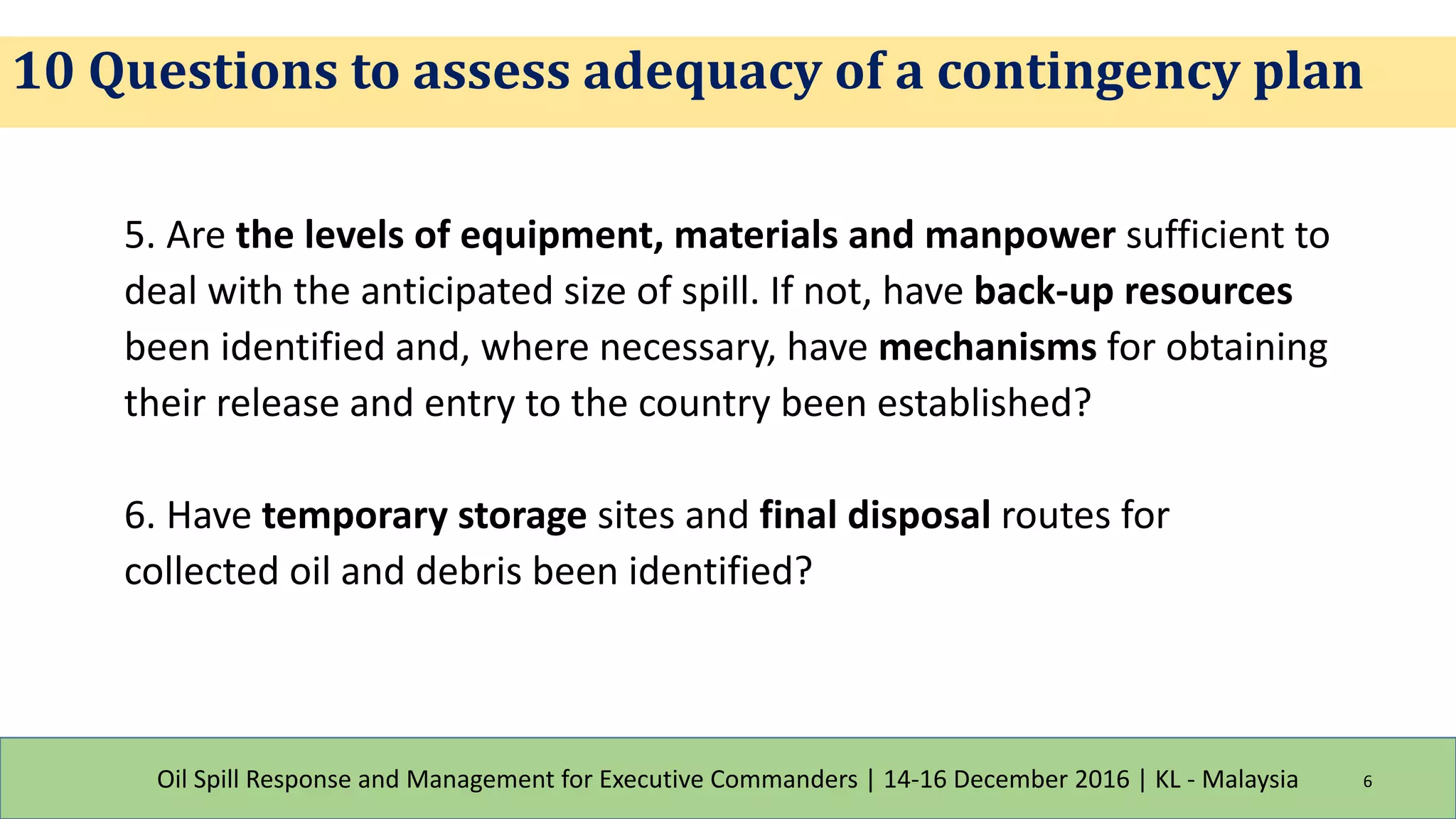 10 Questions to assess an Oil Spill Contingency Plan | PDF