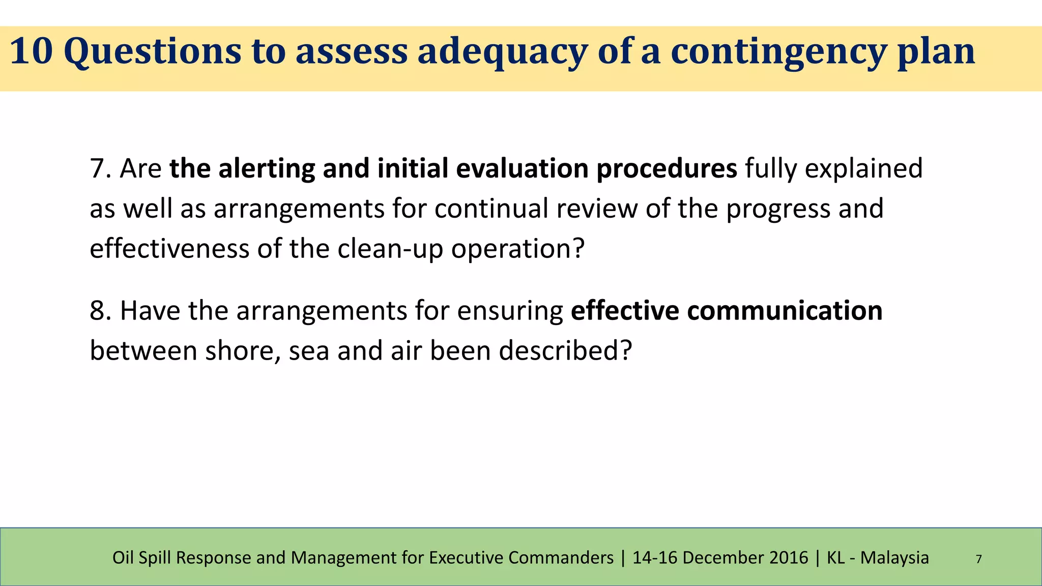 10 Questions to assess an Oil Spill Contingency Plan | PDF