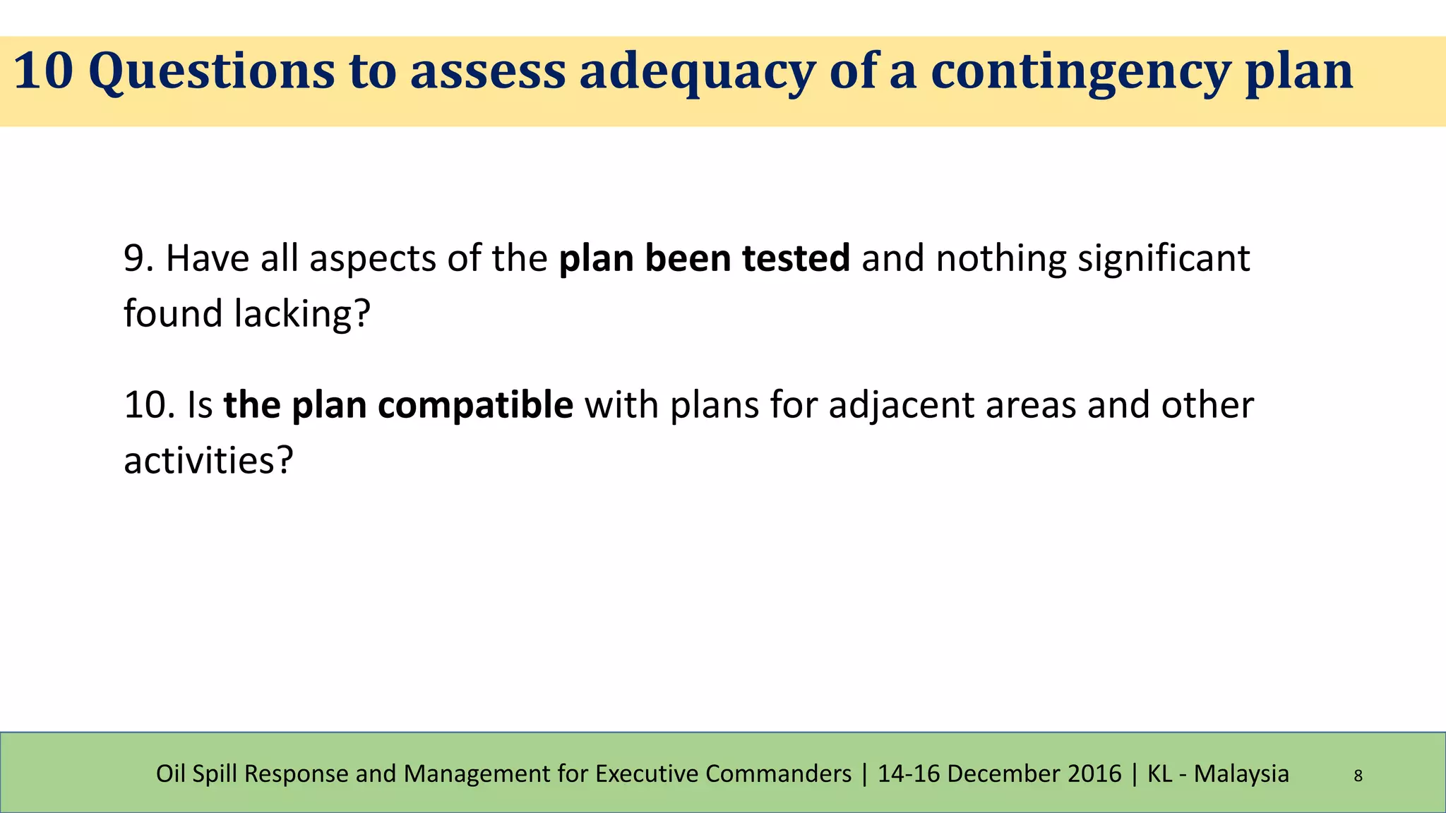 10 Questions to assess an Oil Spill Contingency Plan | PDF